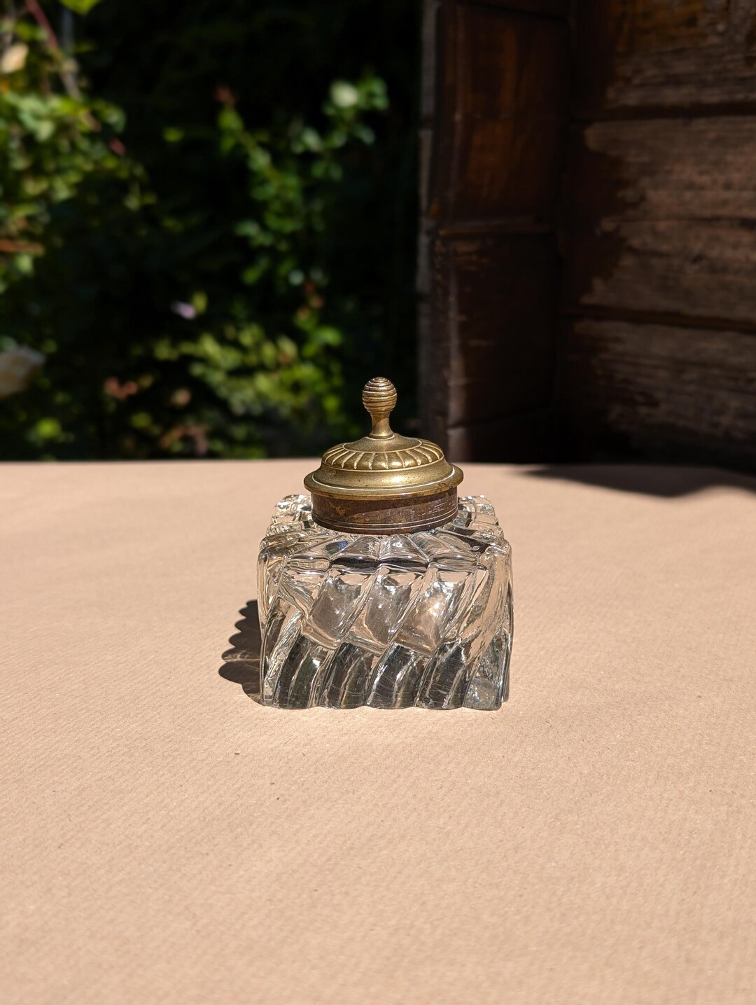 Antique Glass Inkwell With Brass Lid – Victorian Ink Pot – Writing Desk ...