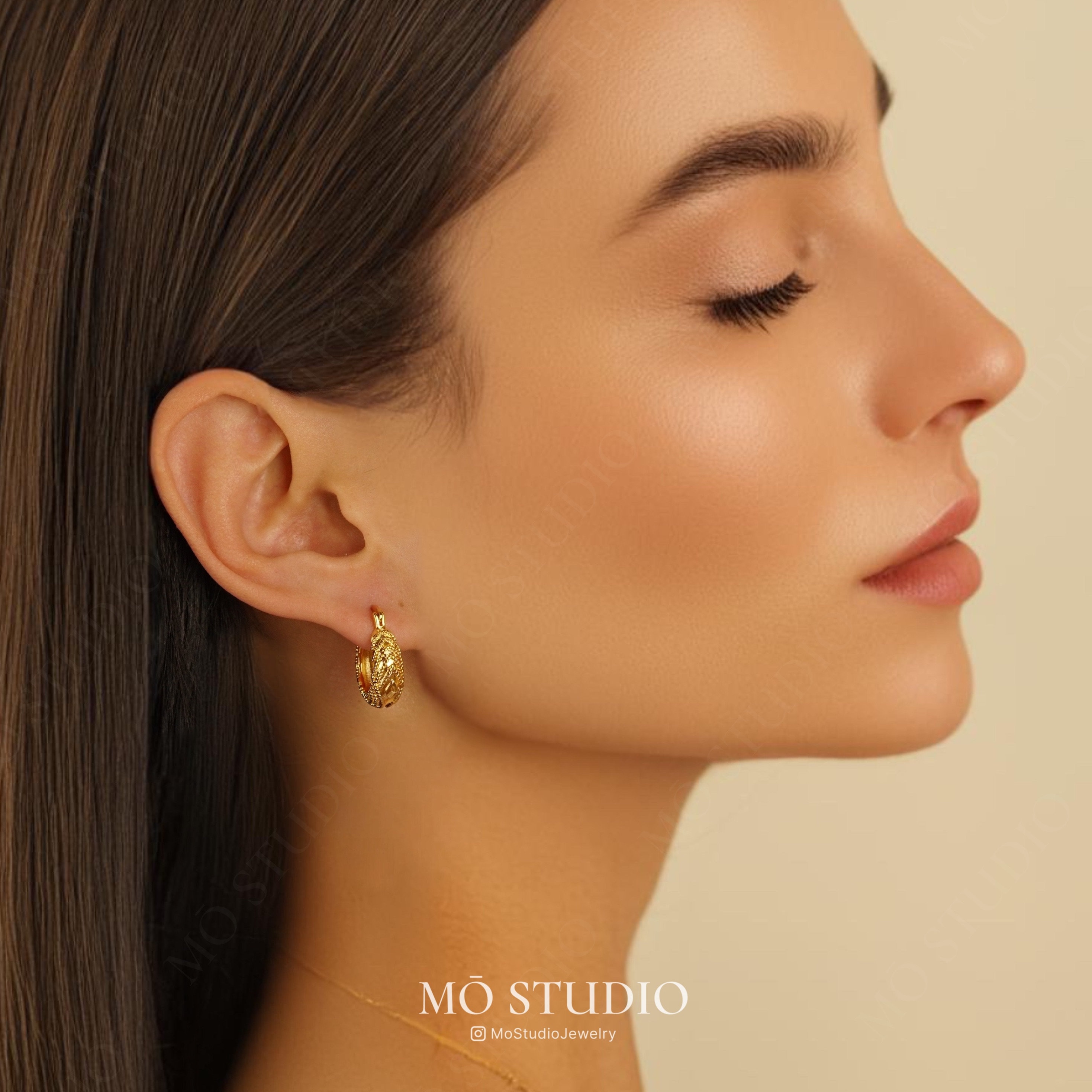 Chunky 18K Gold Bohemian Hoop Earrings, Dainty Gold Plated Hoop ...