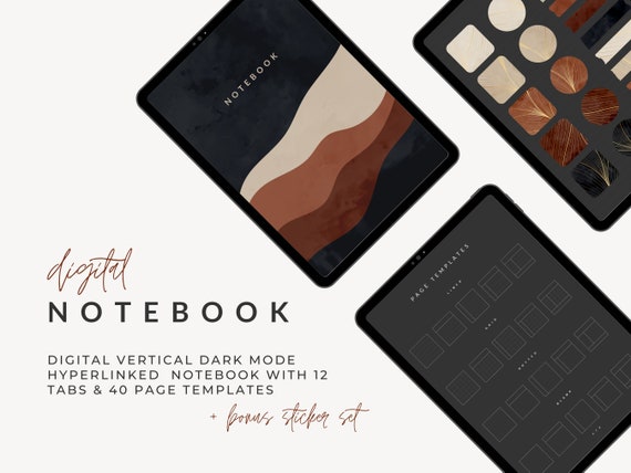 Digital Dark Mode Notebook 12 Tabs Hyperlinked Notebook | Etsy