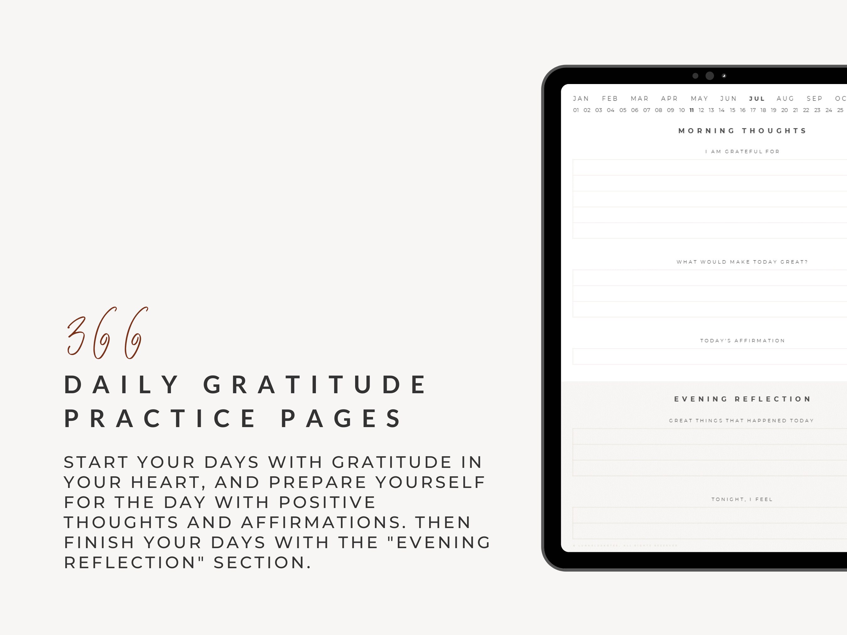 Digital Gratitude Journal Monthly Pages 366 Daily Pages | Etsy