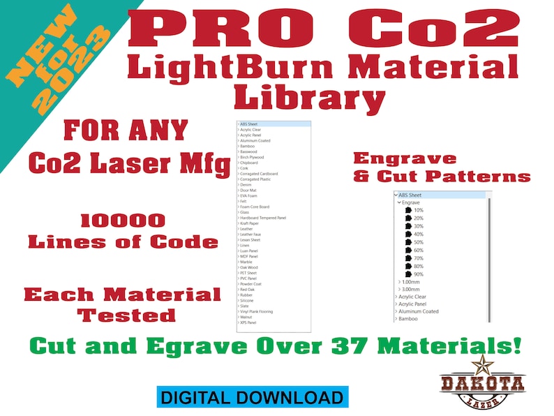 60 Watt Pro Co2 Laser Lightburn Material Library - Etsy