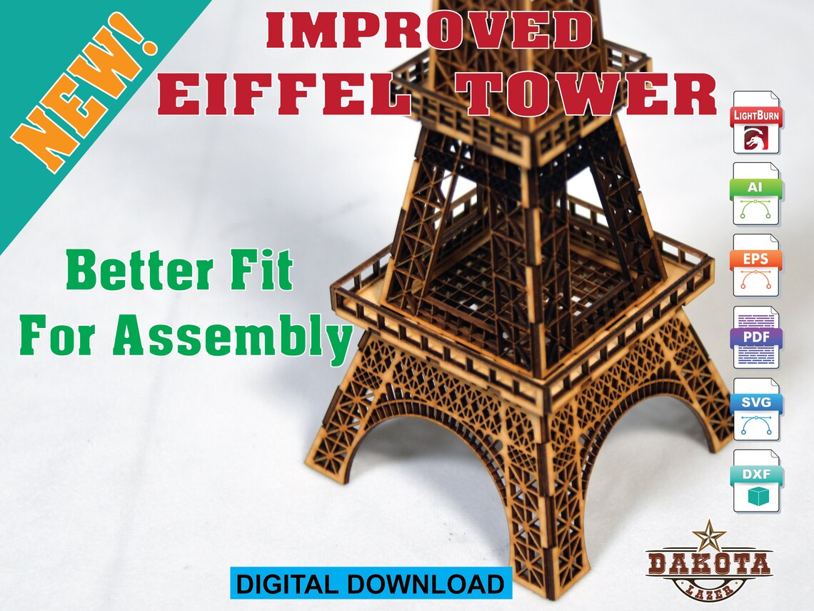 Improved Eiffel Tower in 2 Sizes lightburn Dxf Eps Svg Pdf Ai - Etsy