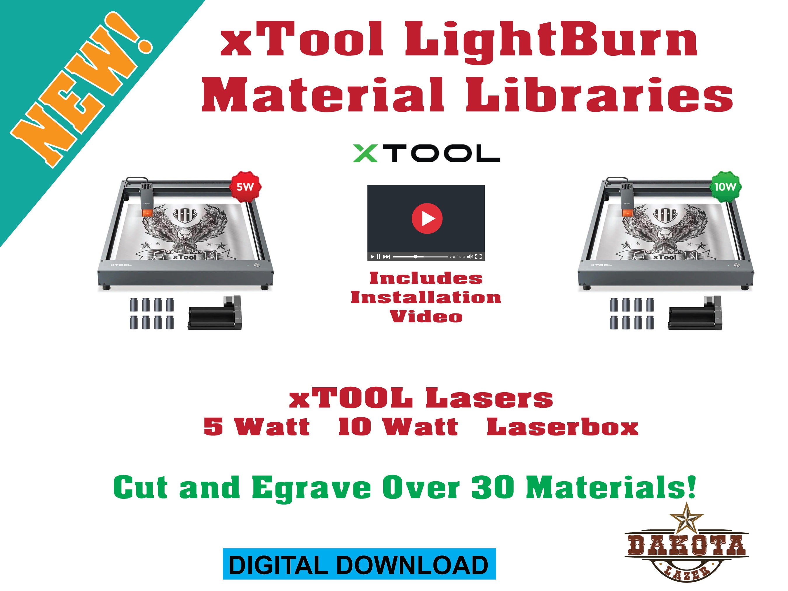 xTOOL Laser LightBurn Materials Libraries - All xTOOL Lasers - 5 Watt ...