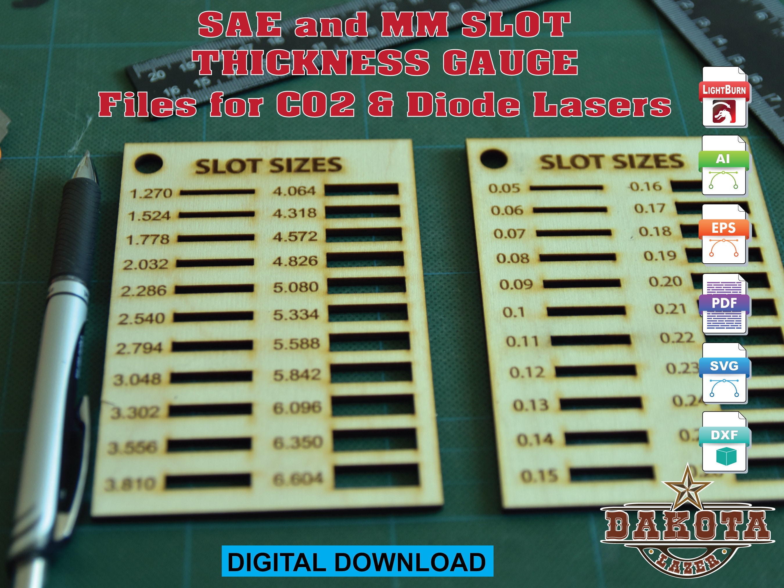 Ultimate Laser Tool Kit - 6 Tools: Engrave/Cut Test, Slot Sizer, Hole ...