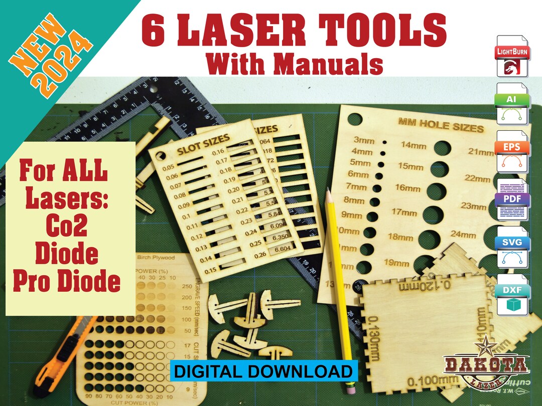 Ultimate Laser Tool Kit - 6 Tools: Engrave/cut Test, Slot Sizer, Hole ...