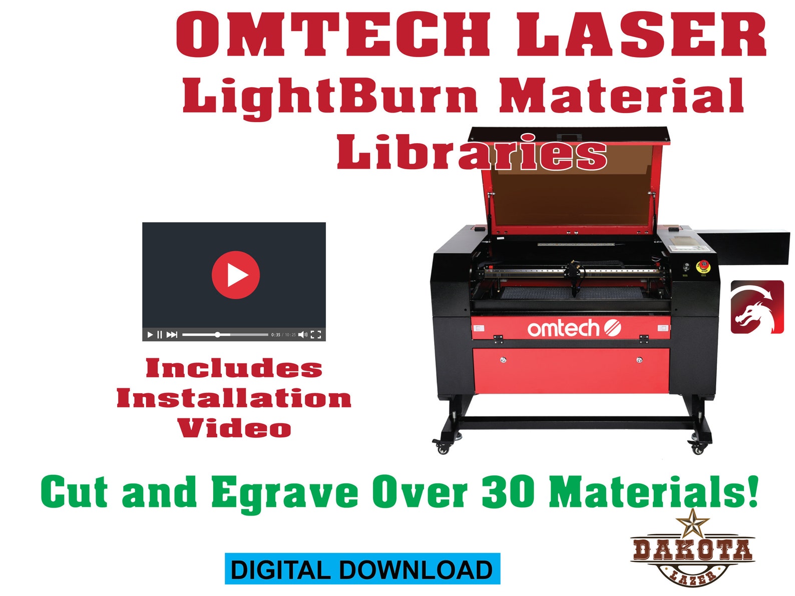 OMTECH Laser Lightburn Materials Libraries - All OMTECH Lasers 40 - 50 ...