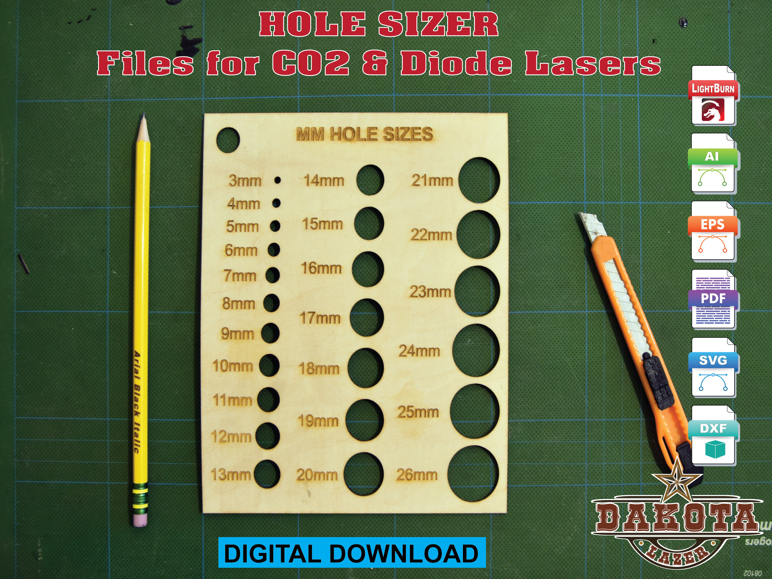 Ultimate Laser Tool Kit - 6 Tools: Engrave/Cut Test, Slot Sizer, Hole ...