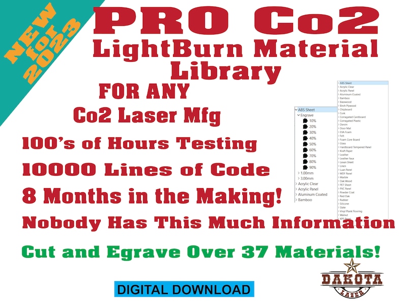 60 Watt Pro Co2 Laser Lightburn Material Library - Etsy