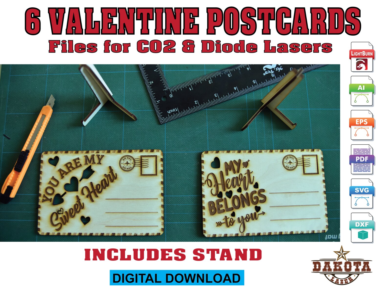 Valentines Post Card Kit With Stand for Co2 & Diode Laser - Lightburn ...