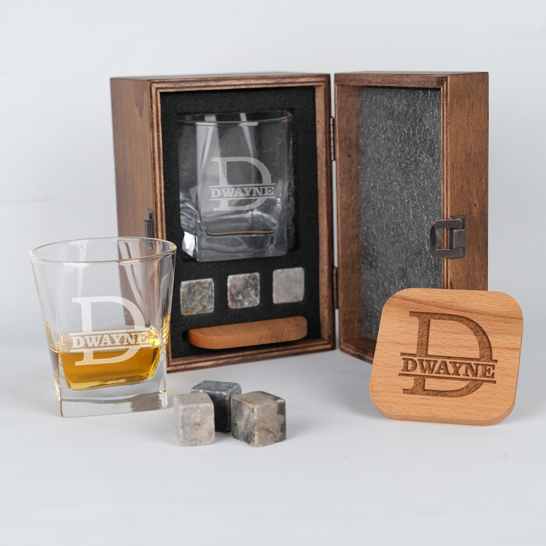 Personalized Whiskey Glass Set With Wooden Box Engraved Decanter Set ...