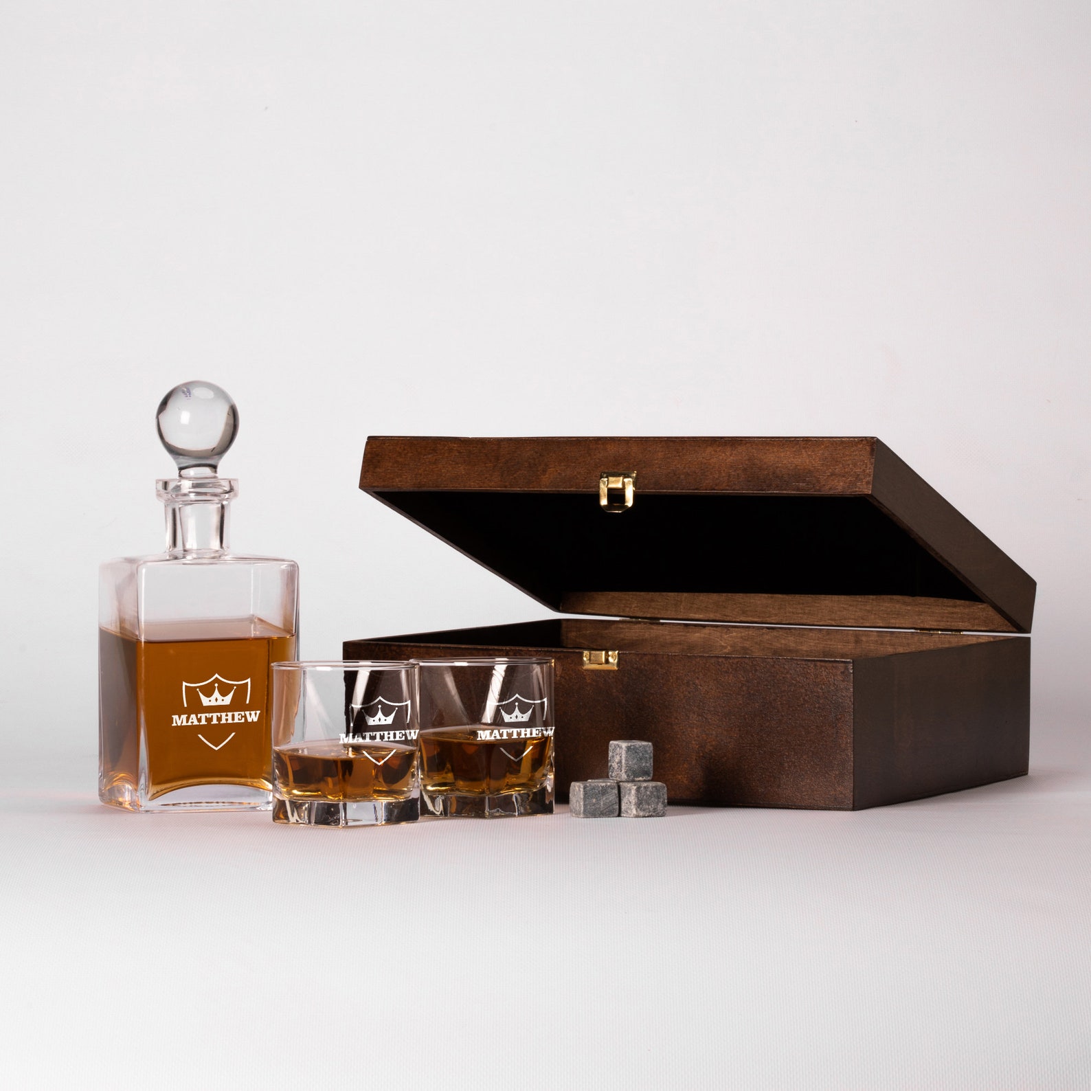 Personalized Whiskey Decanter Set With Wood Box, Whiskey Glasses ...
