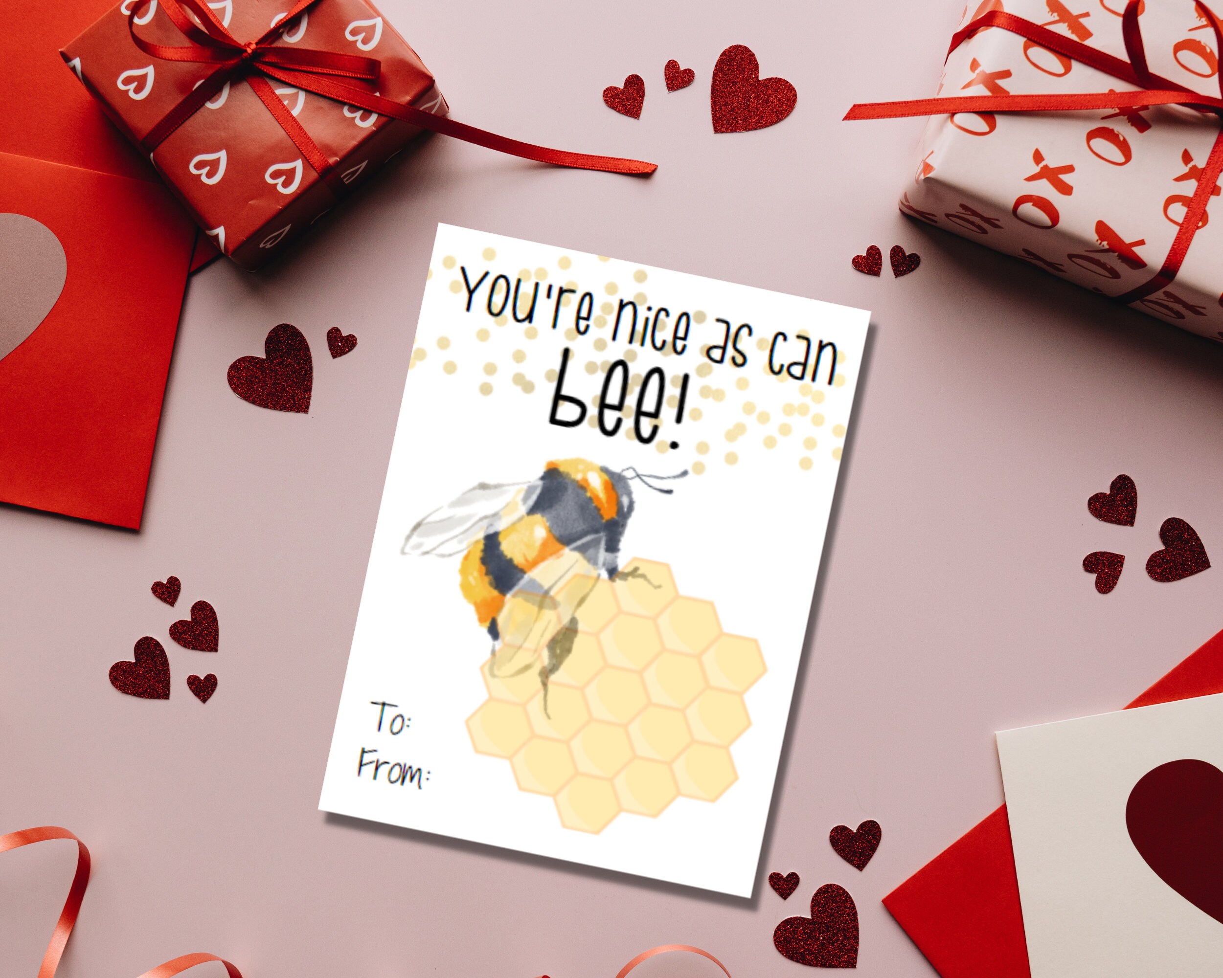 Printable Bee Valentine | Bumblebee Valentine | Watercolor Bee ...