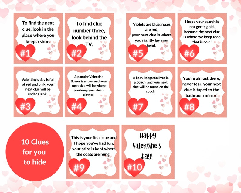 Valentine's Day Scavenger Hunt Cards | Children's Valentine Scavenger ...