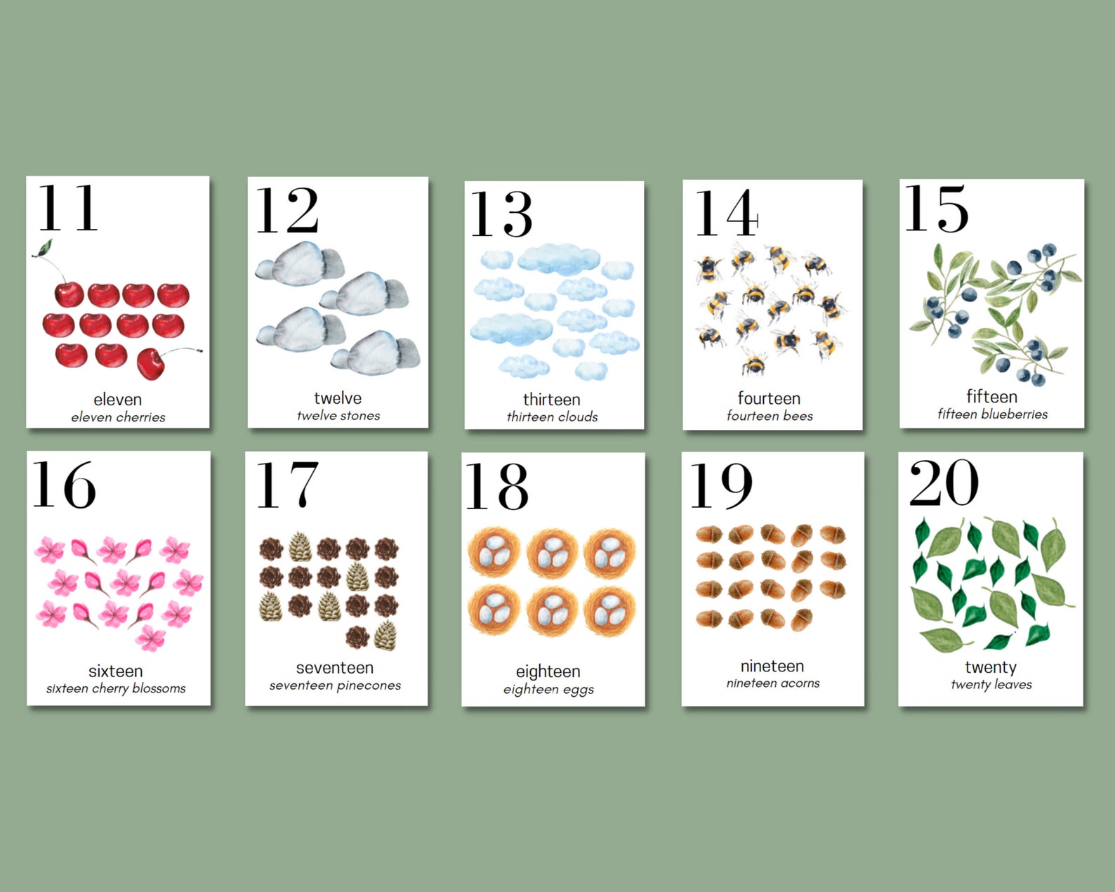 Charlotte Mason Preschool Counting Flashcards Nature Number - Etsy