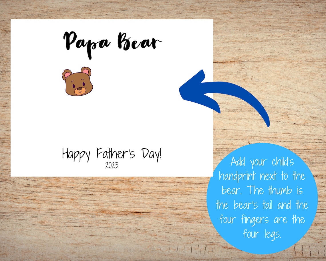 Father's Day Hand Print Art and Card Papa Bear Hand - Etsy