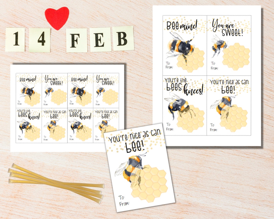 Printable Bee Valentine | Bumblebee Valentine | Watercolor Bee ...