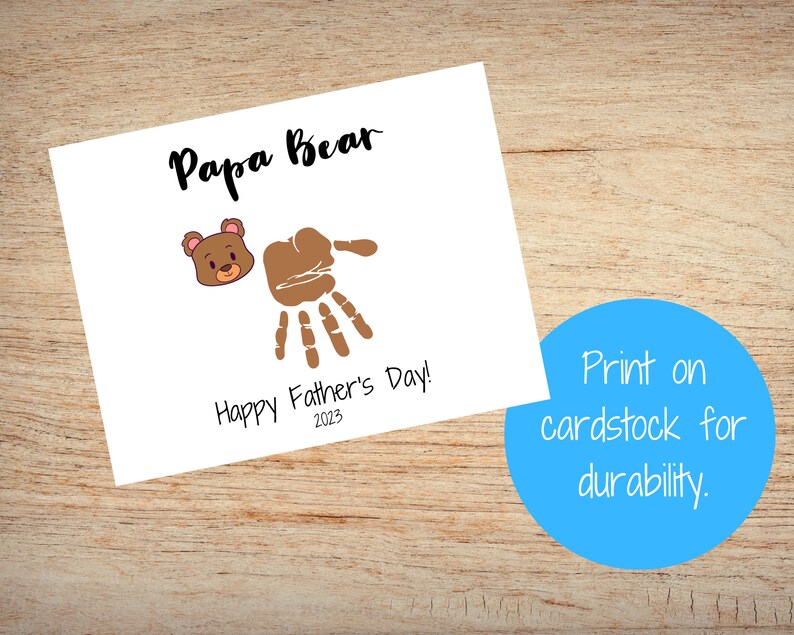 Father's Day Hand Print Art and Card Papa Bear Hand - Etsy
