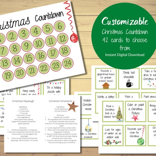 Christmas Advent Calendar Activity Cards Countdown to - Etsy
