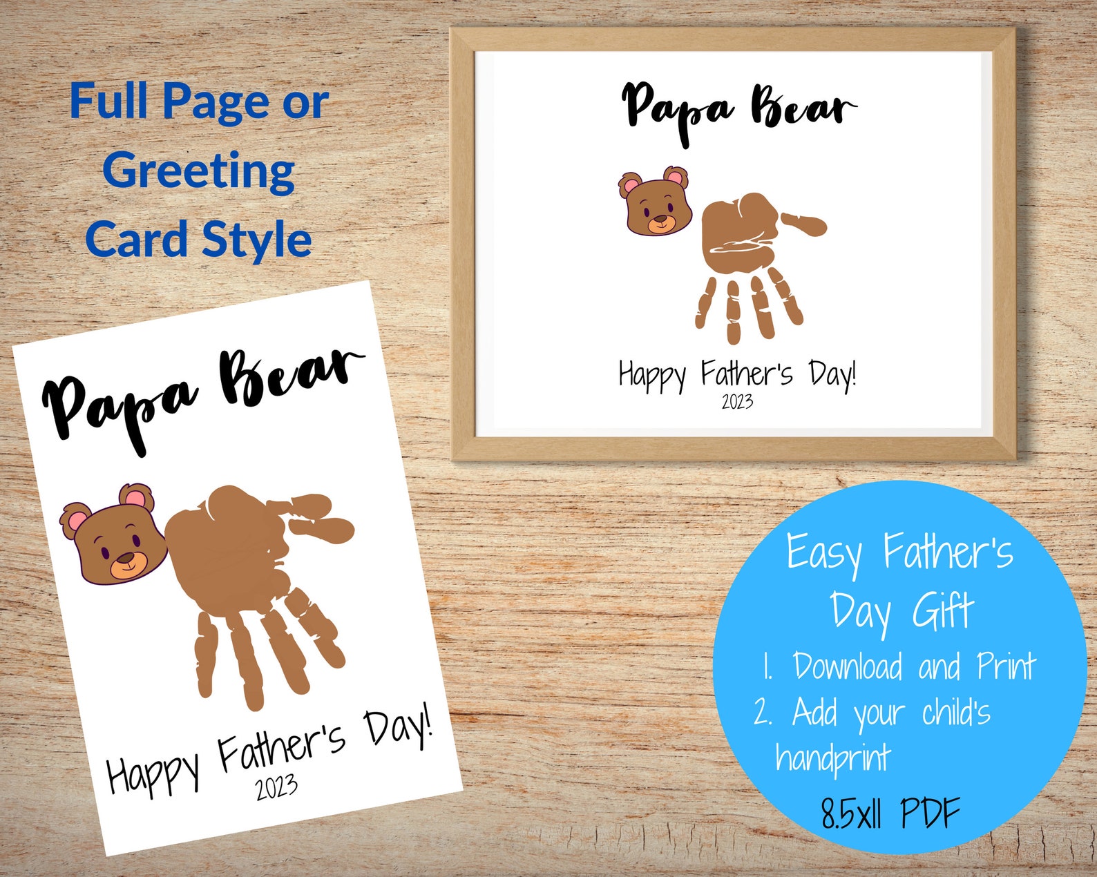 Father's Day Hand Print Art and Card Papa Bear Hand - Etsy