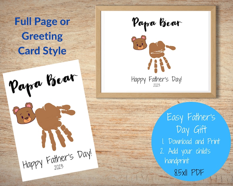 Father's Day Hand Print Art and Card Papa Bear Hand - Etsy