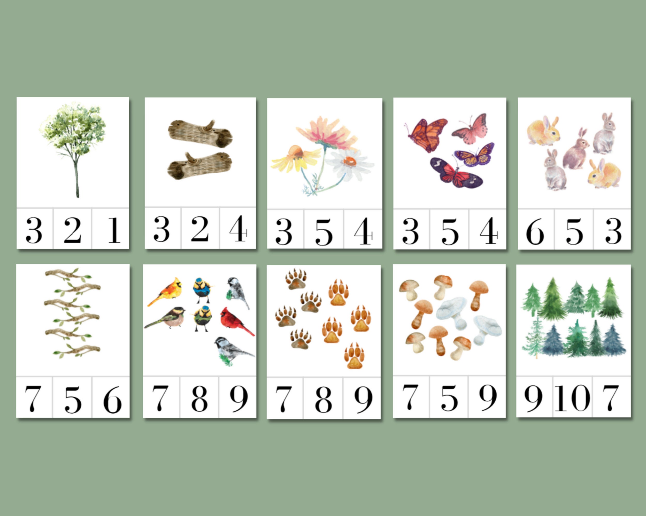 Charlotte Mason Preschool Count and Clip Cards | Nature Number Cards 1 ...
