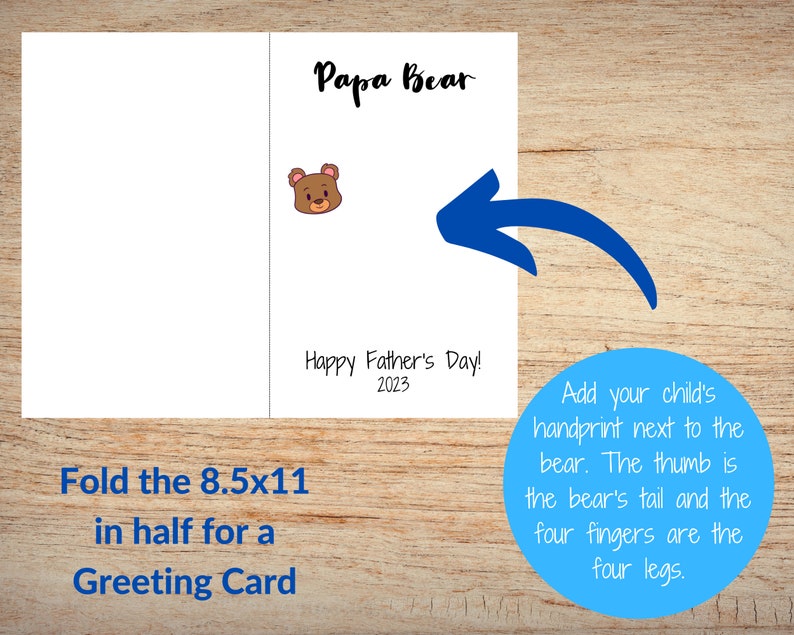 Father's Day Hand Print Art and Card Papa Bear Hand - Etsy