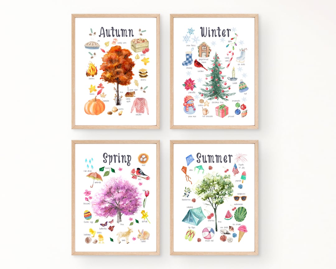 Four Seasons Watercolor Learning Prints | Preschool Seasonal ...