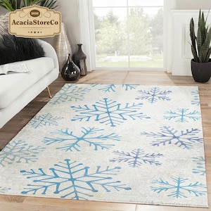 Snowflake Christmas Home Decor Area Rug, Merry Christmas Rug, Christmas ...