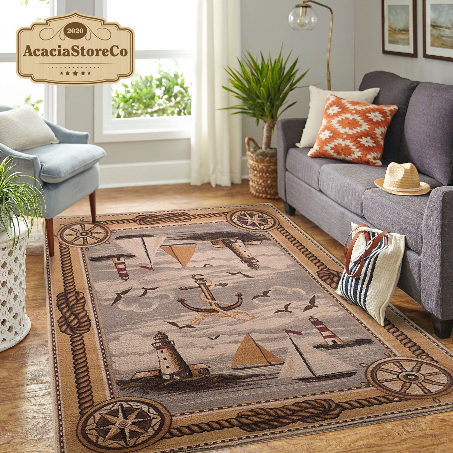 Anchor and Sailboat Wilderness Area Rug Anchor Rug Sailboat Wilderness Rug Vintage Rug Rugs for Living Room Home Decor Rug Etsy
