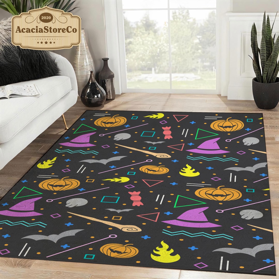 Colorful Halloween Motifs Area Rectangle Rug, Halloween Carpet, Holiday ...