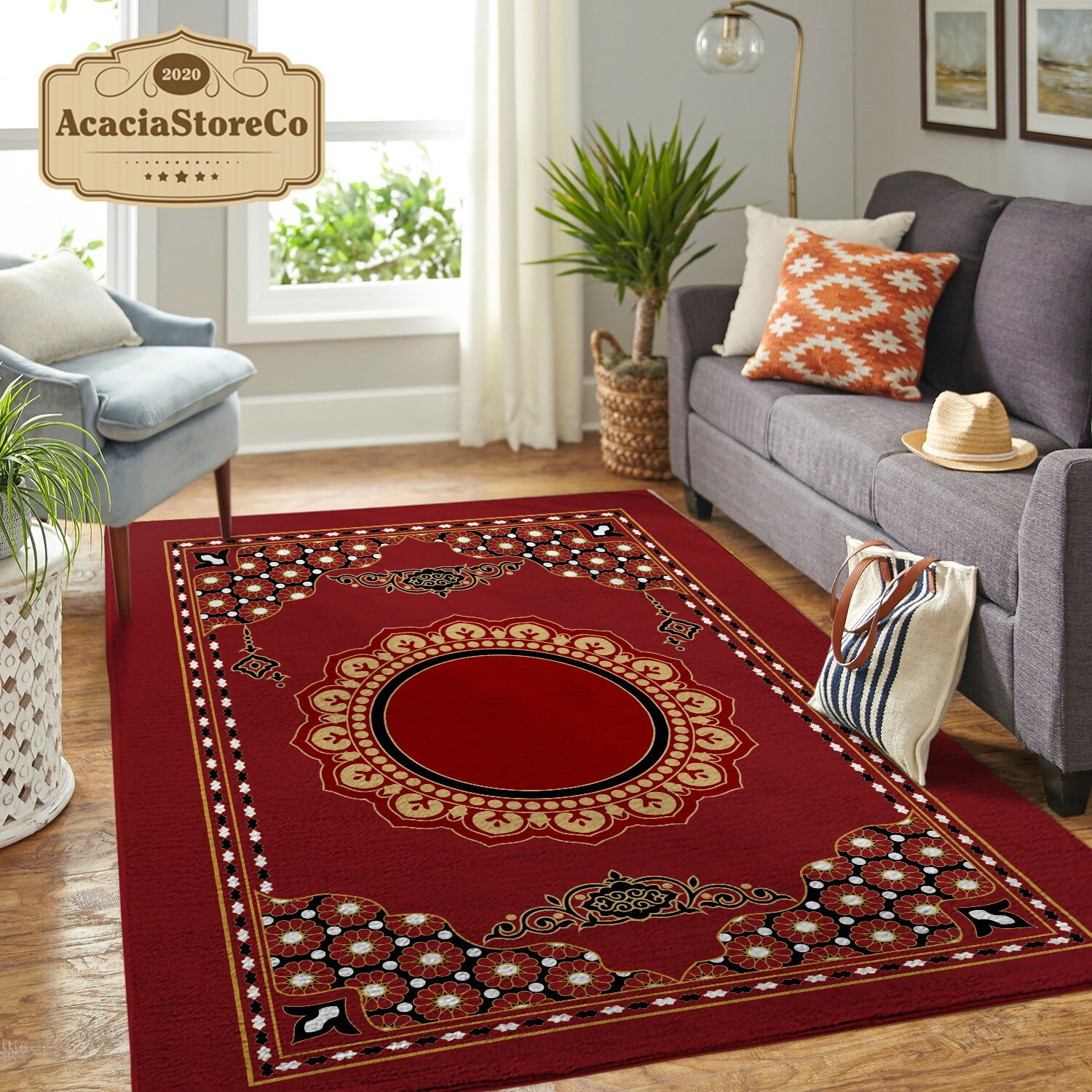 Luxury Arabic Rug, Retro Red Luxury Arabic Rectangle Rug, Large Vintage ...