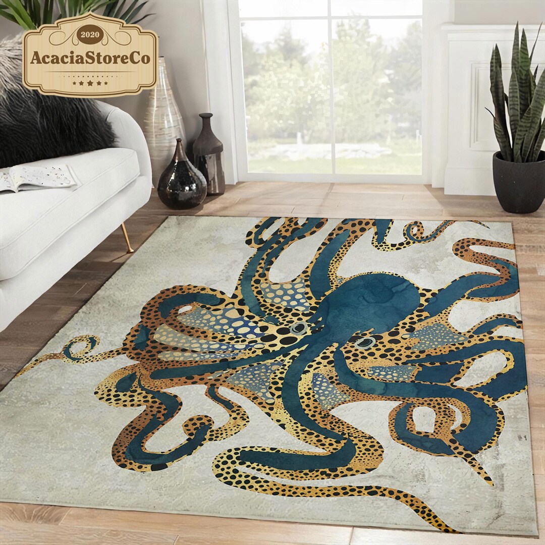 Octopus Ocean Area Rug, Octopus Ocean Carpet, Rugs for Living Room ...