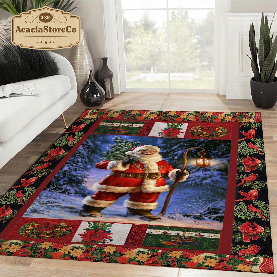 Merry Christmas Rug, Santa Claus Christmas Area Rug, Xmas Carpet ...