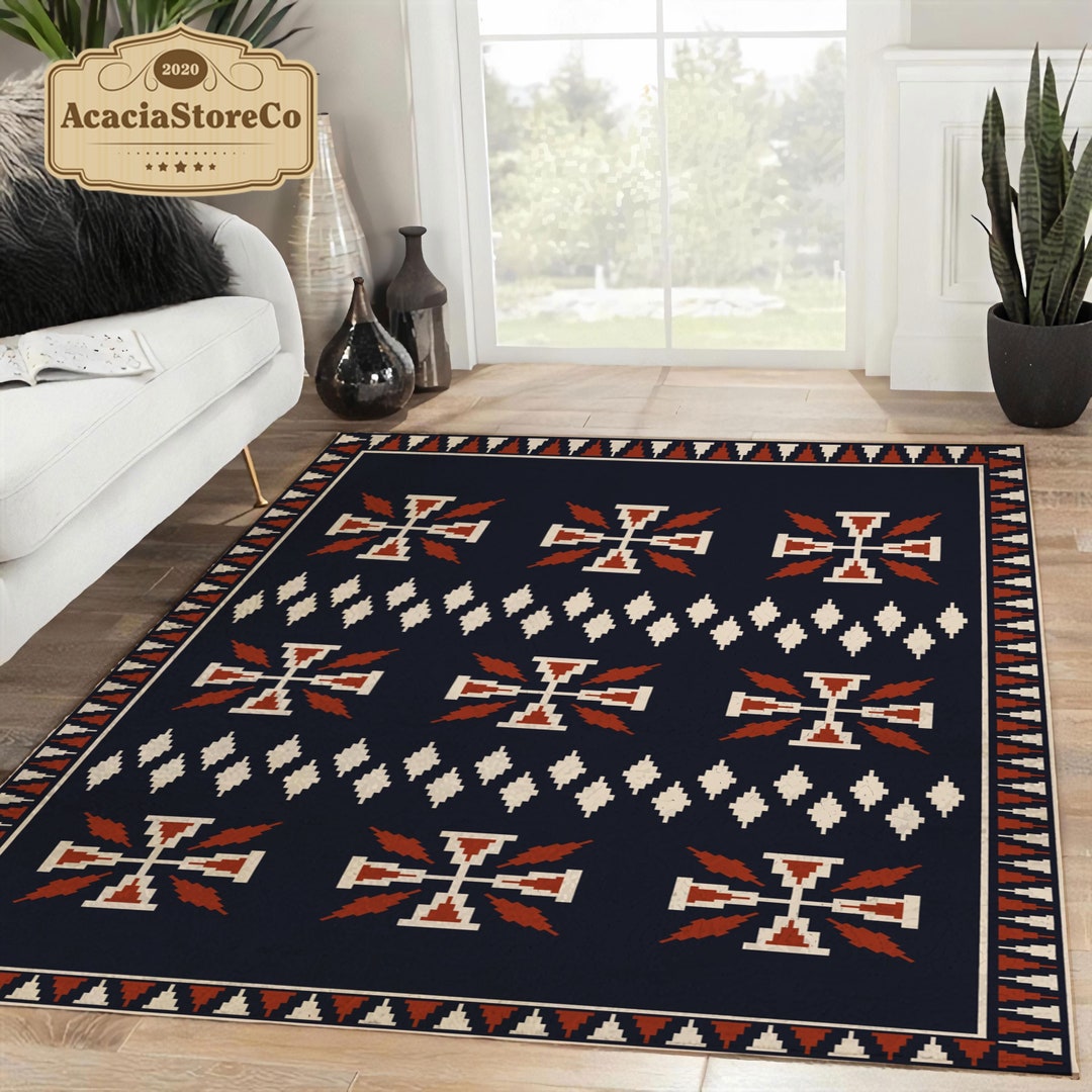 Vintage Rug, Geometric Abstract Ethnic Pattern Rectangle Rug, Large ...