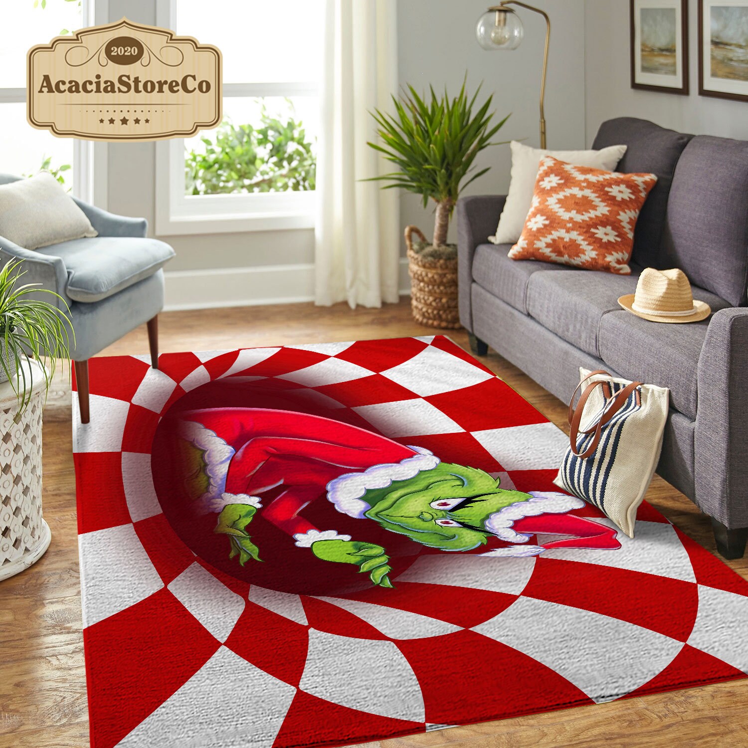 3D Grinch Christmas Area Rug, 3D Grinch Christmas Holiday Rectangle Rug ...