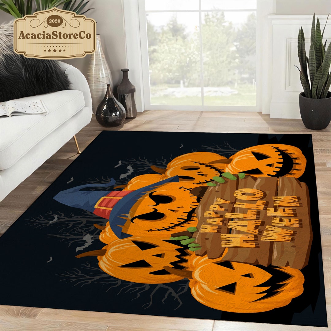 Happy Halloween Pumpkin Area Rectangle Rug, Halloween Carpet, Holiday ...