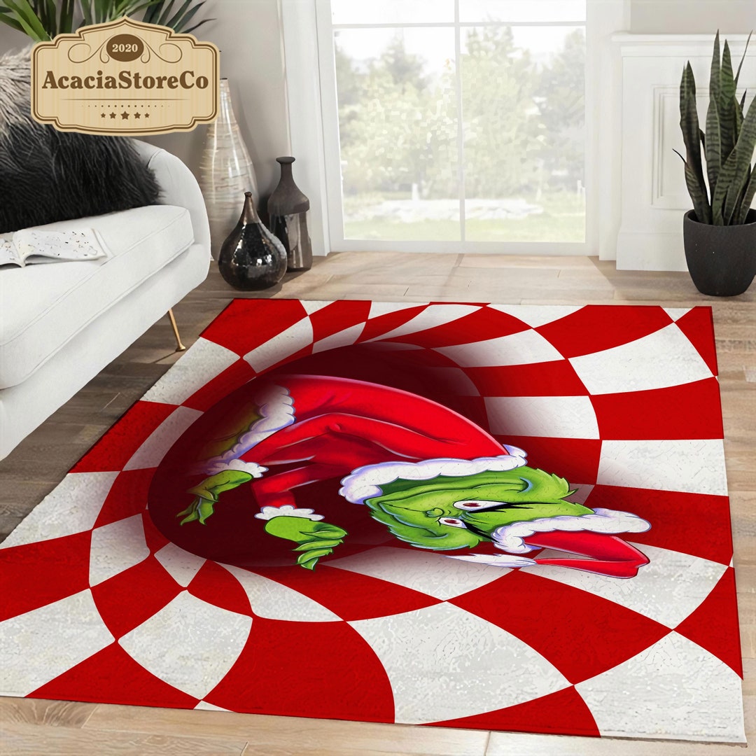3D Grinch Christmas Area Rug, 3D Grinch Christmas Holiday Rectangle Rug ...