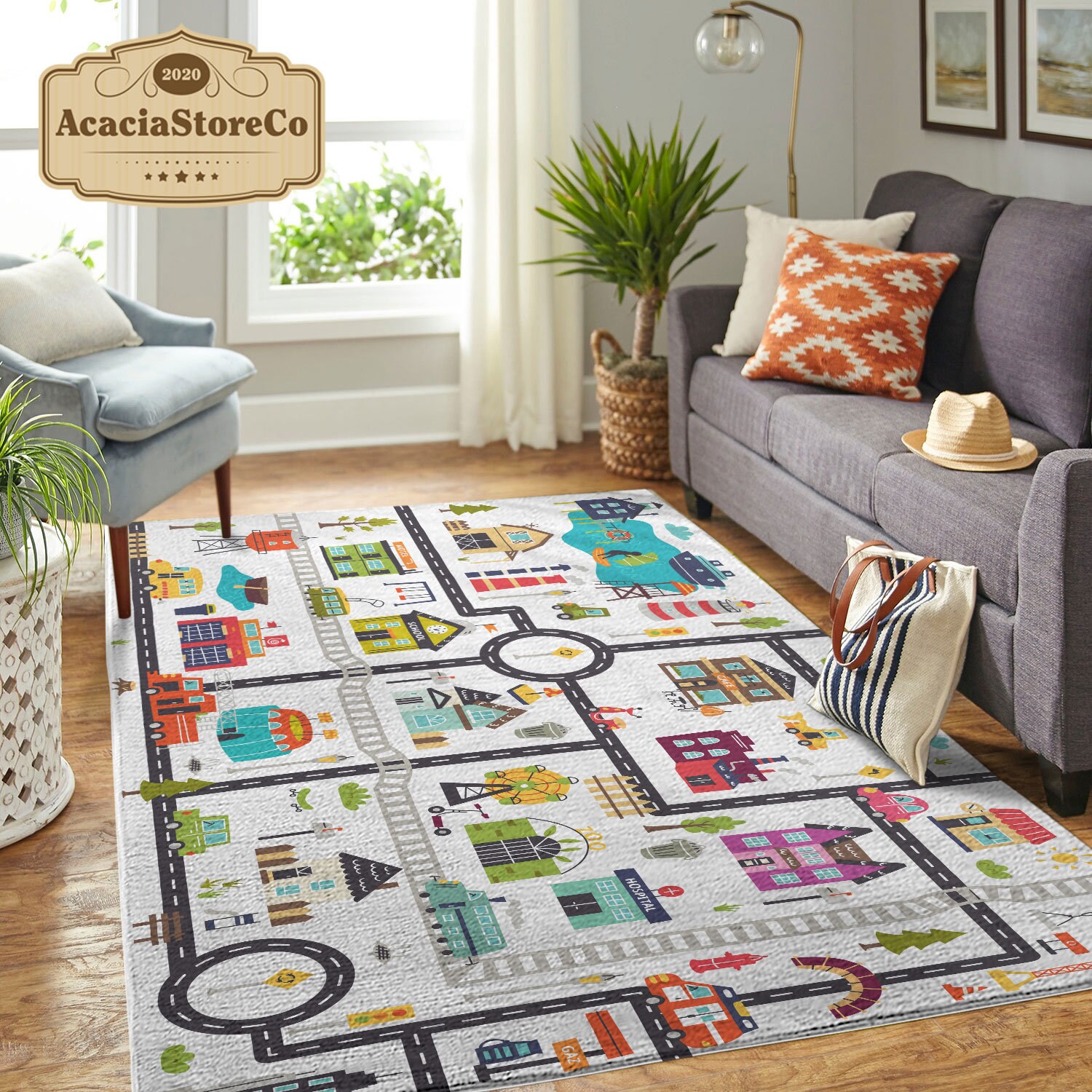 My City Map With Roads Cars Buildings for Kids Area Rug - Etsy Canada