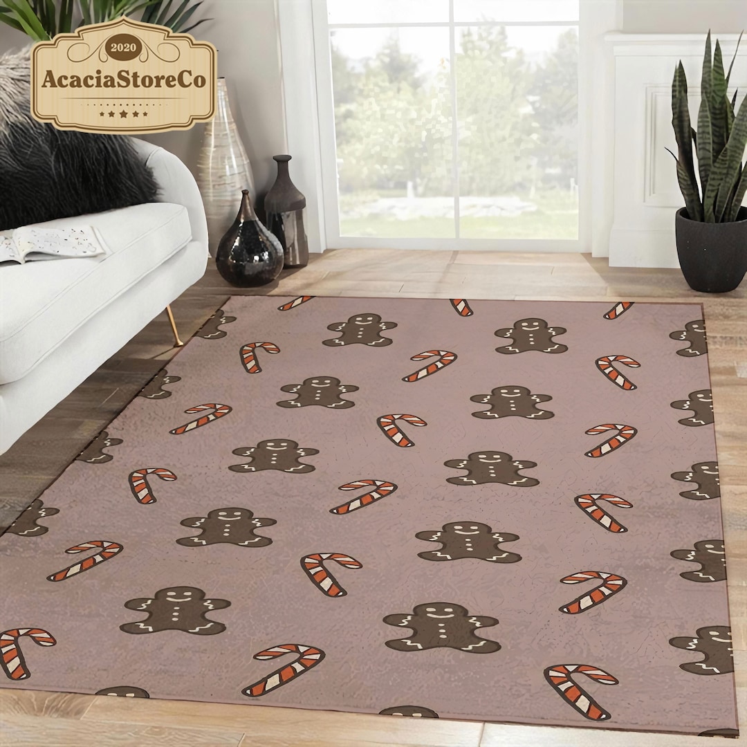 Gingerbread Candy Cane Christmas Pattern Rug, Christmas Area Rug ...