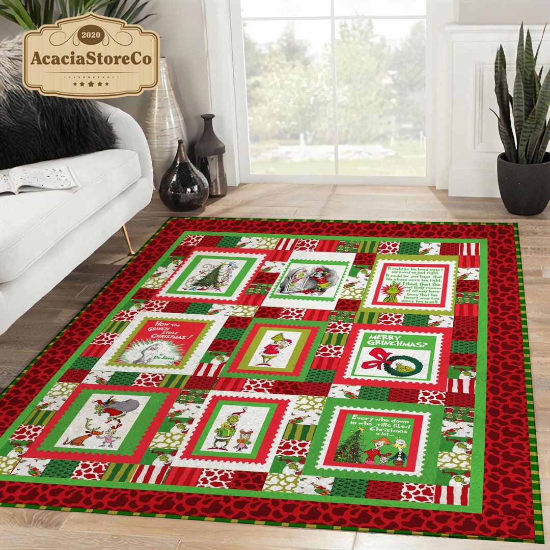 Grinch Christmas Pattern Area Rug, Merry Christmas Rectangle Rug ...