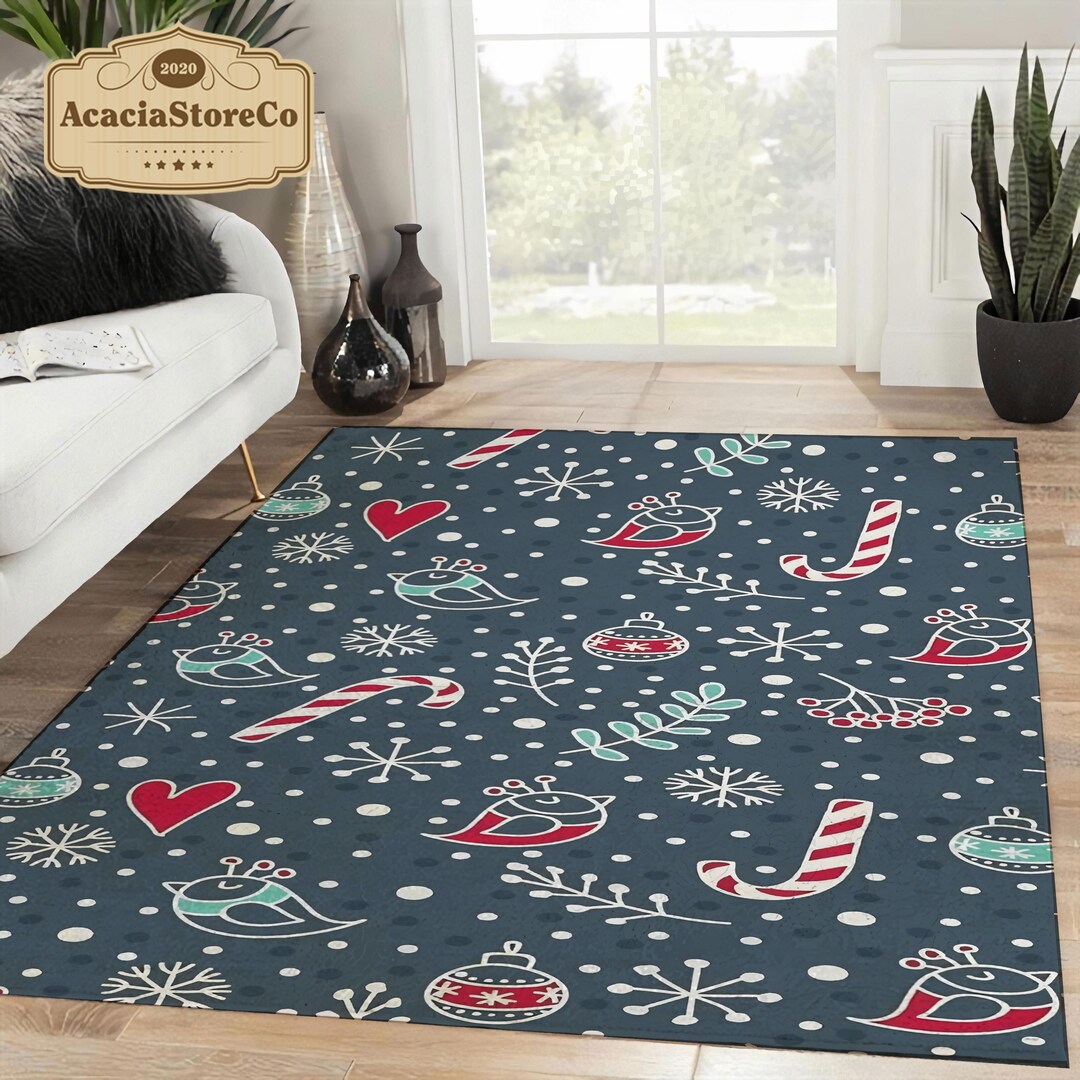Ornament Christmas Pattern Area Rug, Merry Christmas Rug, Christmas ...