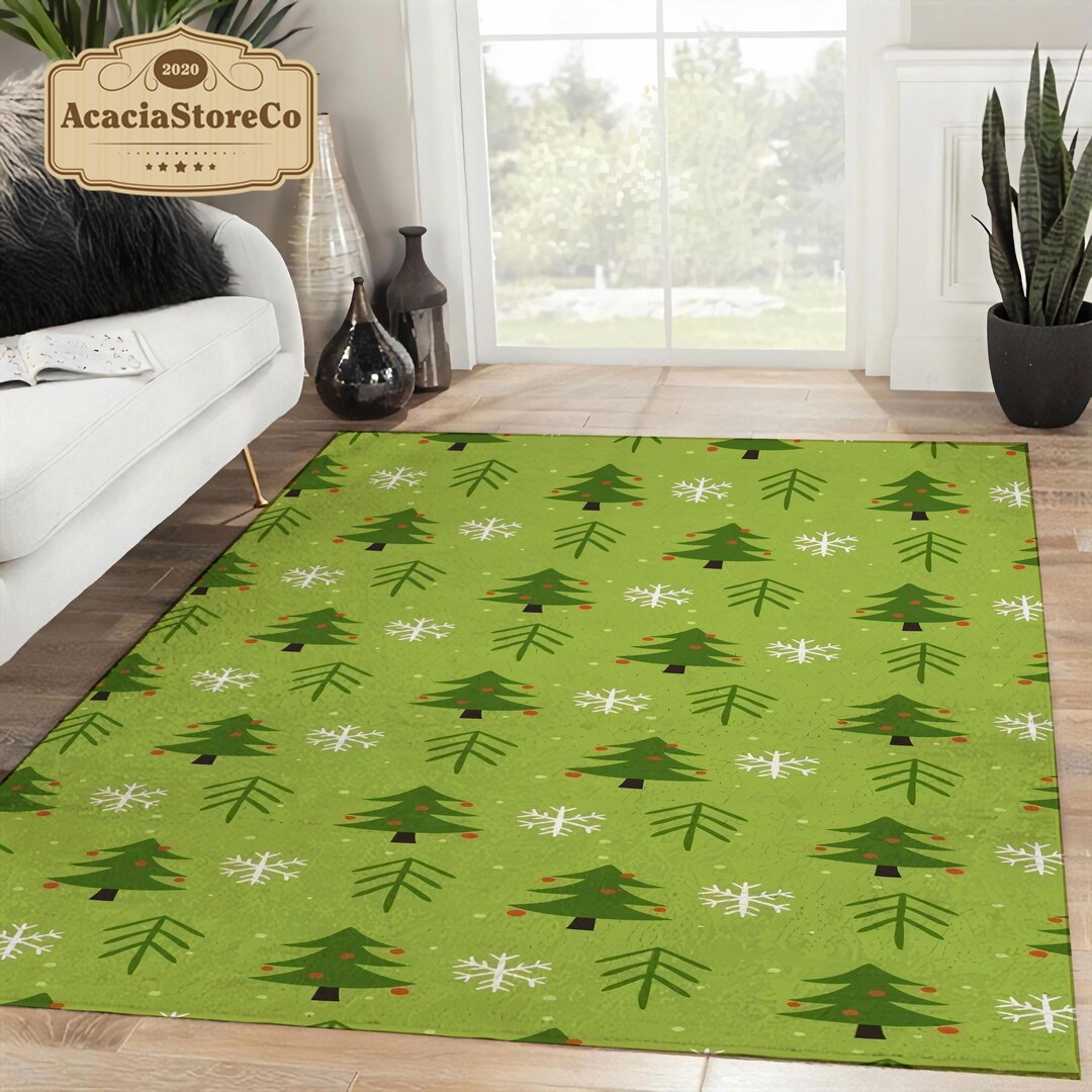 Christmas Tree and Snowflake Christmas Rug, Merry Christmas Rectangle ...