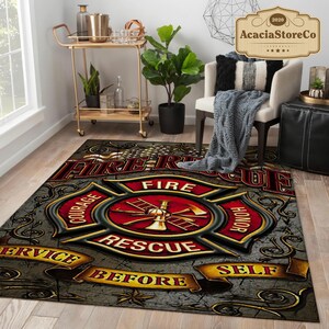 Firefighter Area Rug, Fire Rescue Rug, Fire Fighter Rug, Vintage Rug ...