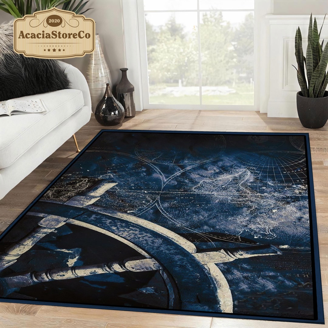 Old Nautical Navigation Rug, Nautical Area Rug, Home Decor Rug, Large ...
