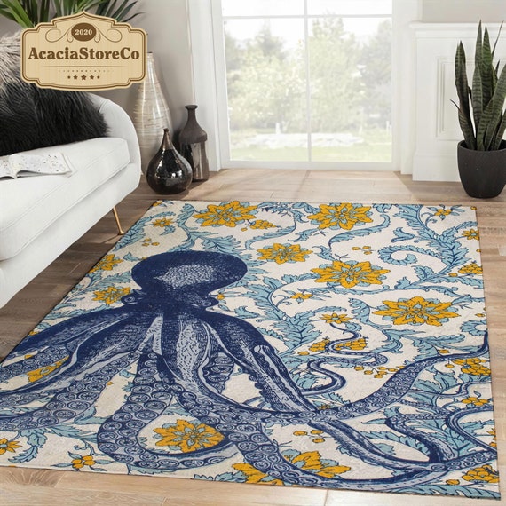 Blue Octopus Area Rug Blue Octopus Carpet Rugs for Living - Etsy
