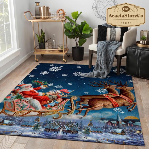 Santa Claus Area Rug Merry Christmas Rug Christmas | Etsy