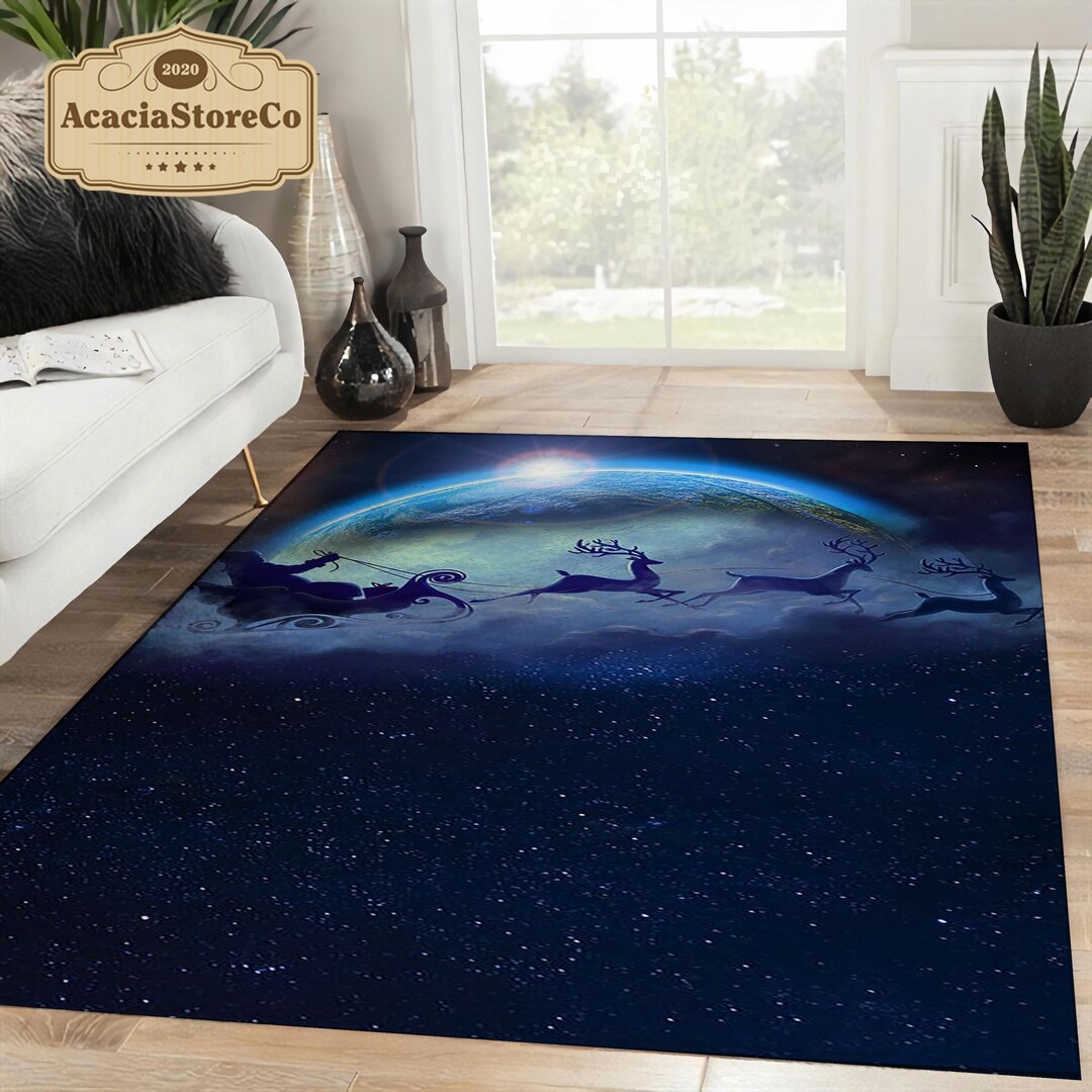 Santa's Sleigh and Reindeer Area Rug, Christmas Decoration, Christmas ...