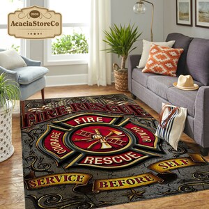 Firefighter Area Rug, Fire Rescue Rug, Fire Fighter Rug, Vintage Rug ...