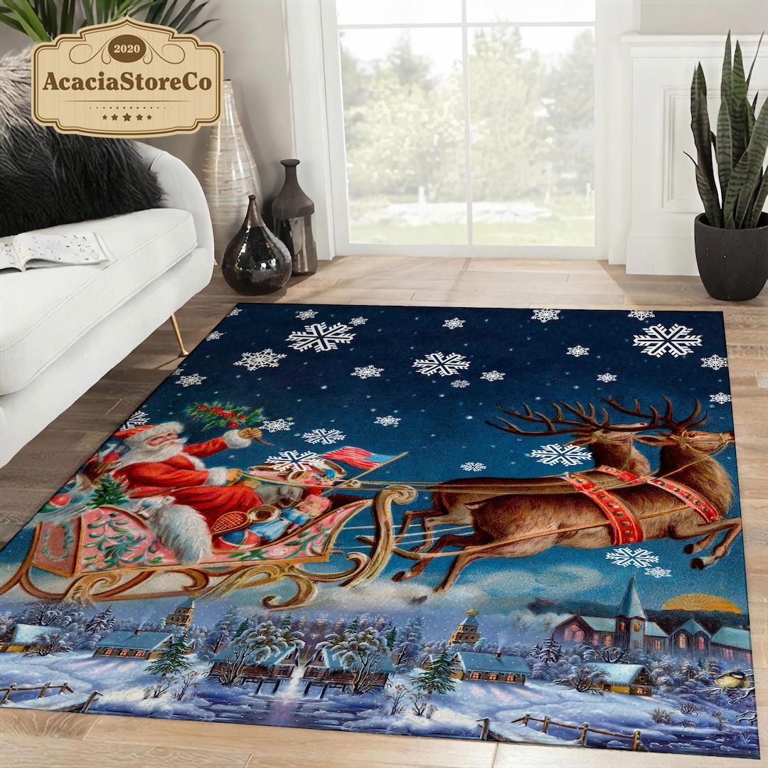 Santa Claus Area Rug, Merry Christmas Rug, Christmas Decoration ...