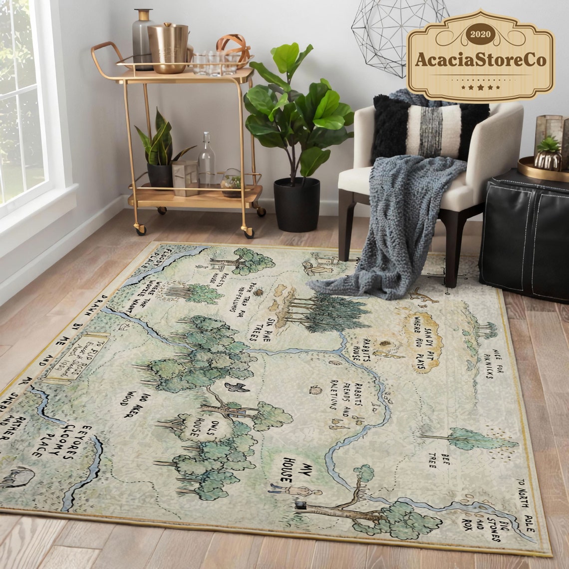 100 Acre Wood Map Rug Winnie the Pooh Area Rug Vintage Rug - Etsy UK
